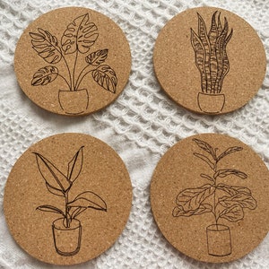 Boho Plant Coasters, Line Art Plant Coasters, Botanical Coasters, Plant ...