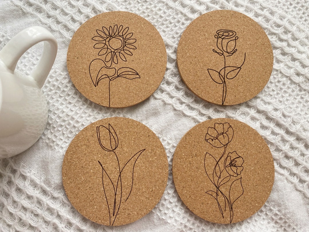 Boho Flower Coasters, Line Art Flower Coasters, Floral Coasters, Flower ...