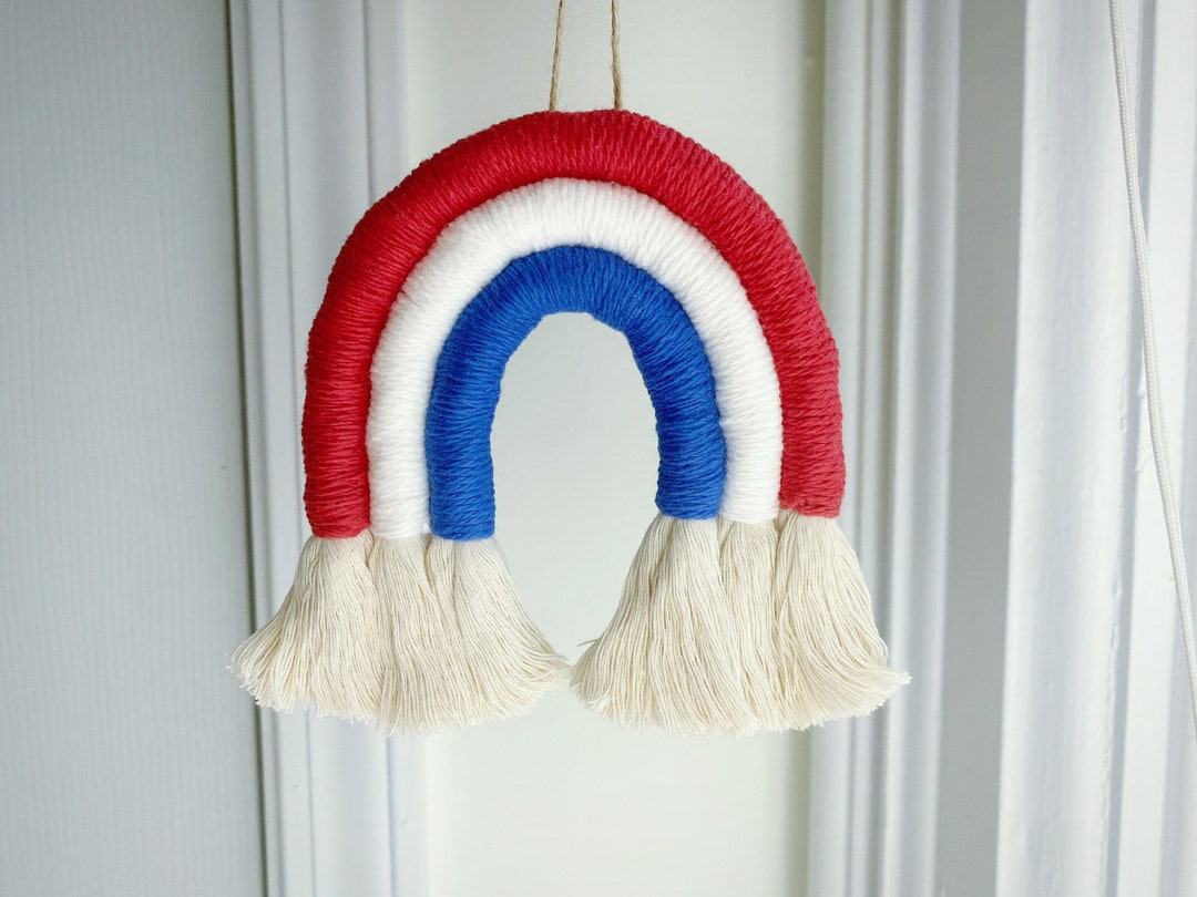 American Flag Macrame Rainbow, Red White and Blue Rainbow Wall Decor ...