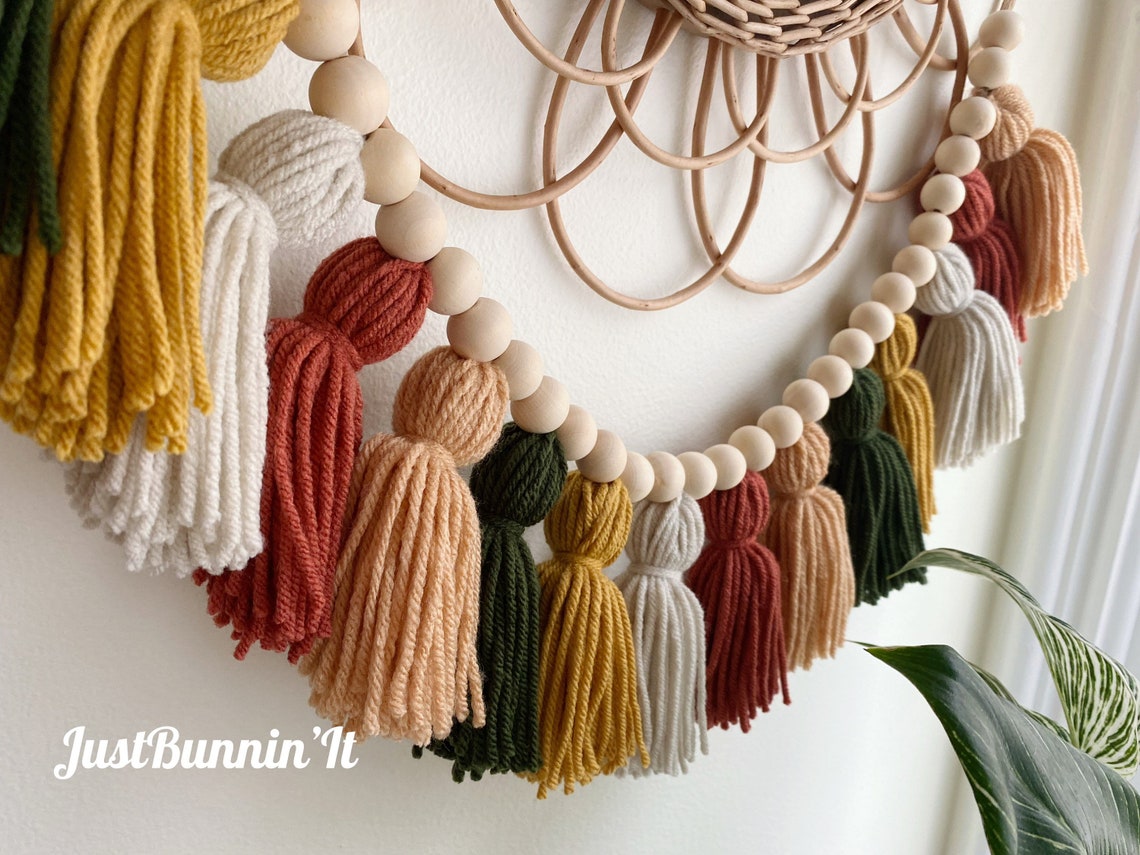 Earthy Terracotta, Olive, & Gold Tassel Garland, Boho Wall Decor, Boho ...