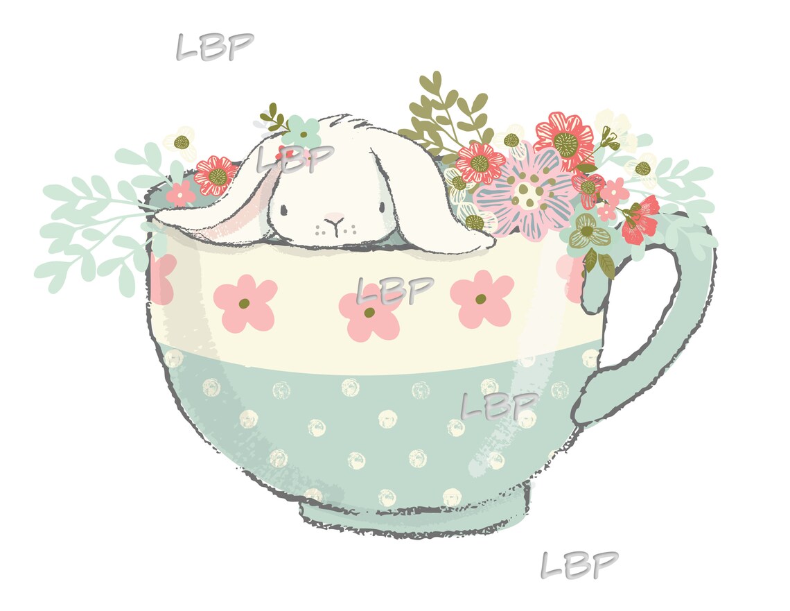 Bunny in a Teacup, Springtime Floral Arrangement With Little Rabbit ...