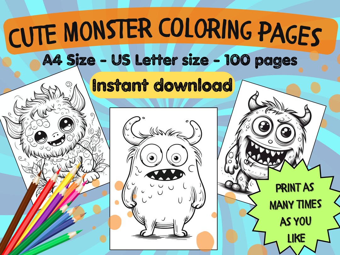 Cute Monster Coloring Book, 100 Sheets, Halloween Gift Ideas, Home ...