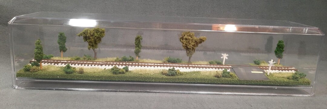 N Scale 16" Single Track- Train DISPLAY Case-summer Scene-w/ Railroad ...