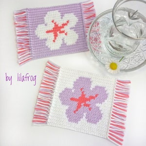 Tapestry Crochet Coaster Sakura Flower, Crochet Coaster Flower, Cute ...