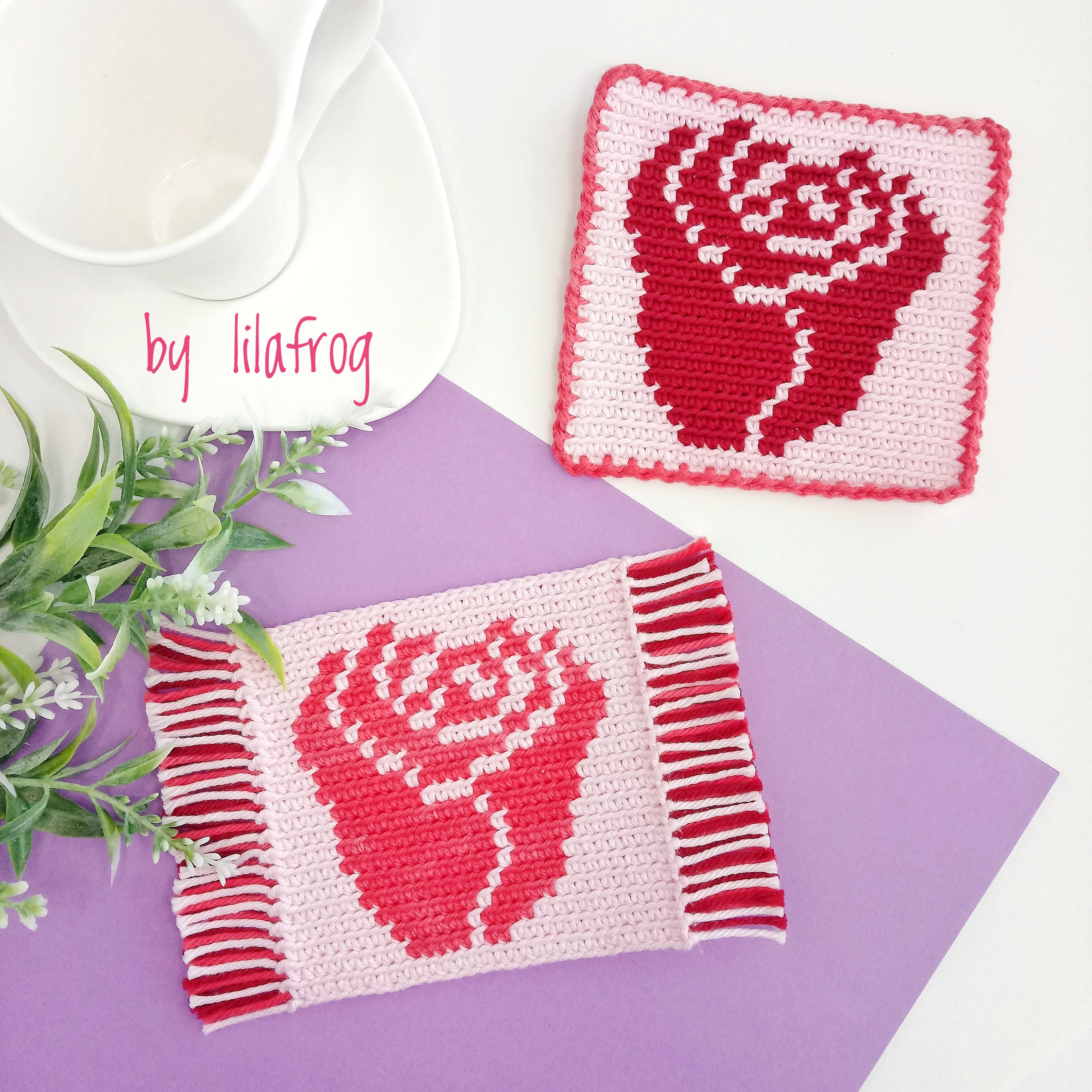 Tapestry Crochet Pattern Coaster, Crochet Coaster Rose Pattern, Rose ...