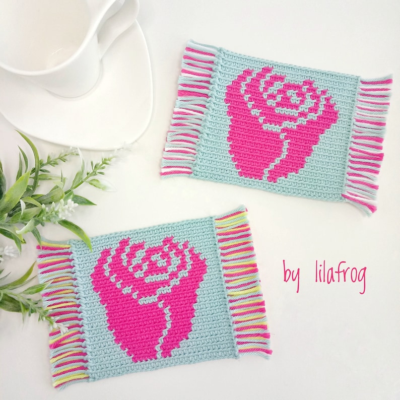 Tapestry Crochet Pattern Coaster, Crochet Coaster Rose Pattern, Rose ...