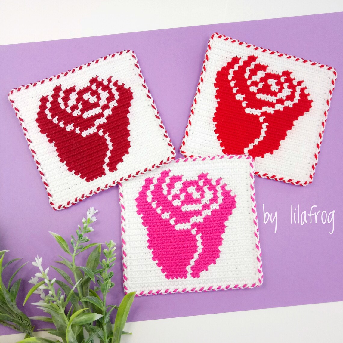 Tapestry Crochet Pattern Coaster, Crochet Coaster Rose Pattern, Rose ...