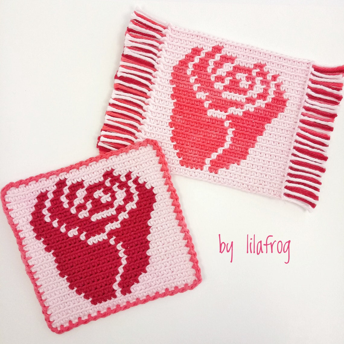 Tapestry Crochet Pattern Coaster, Crochet Coaster Rose Pattern, Rose ...