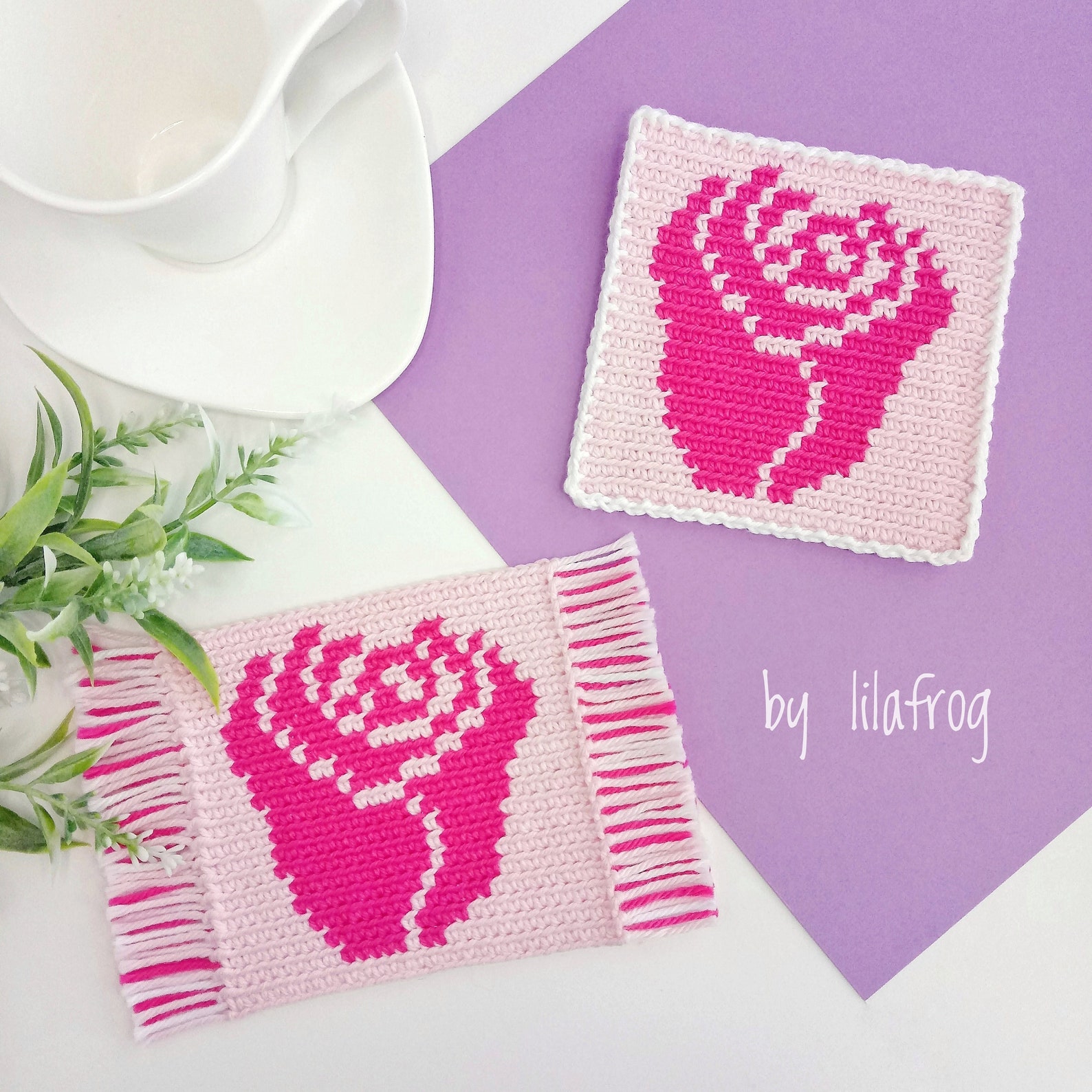 Tapestry Crochet Pattern Coaster, Crochet Coaster Rose Pattern, Rose ...