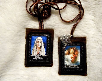 Catholic Scapular, Hand Felted Wool Art and Satin Hand Needlework, Set ...