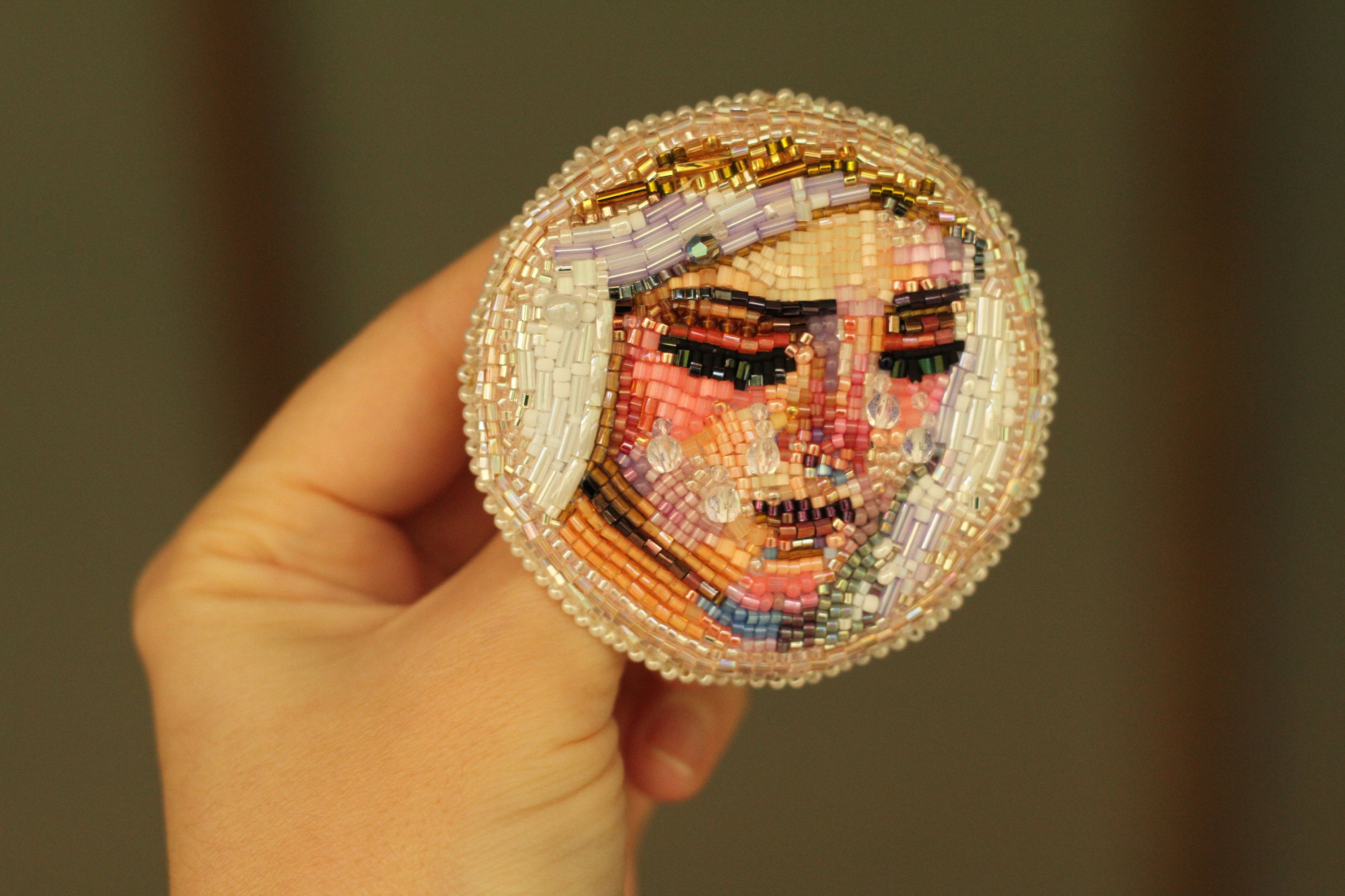 Beaded Portrait Brooch, Virgin Mary Embroidery, Virgin Mary, Virgin ...