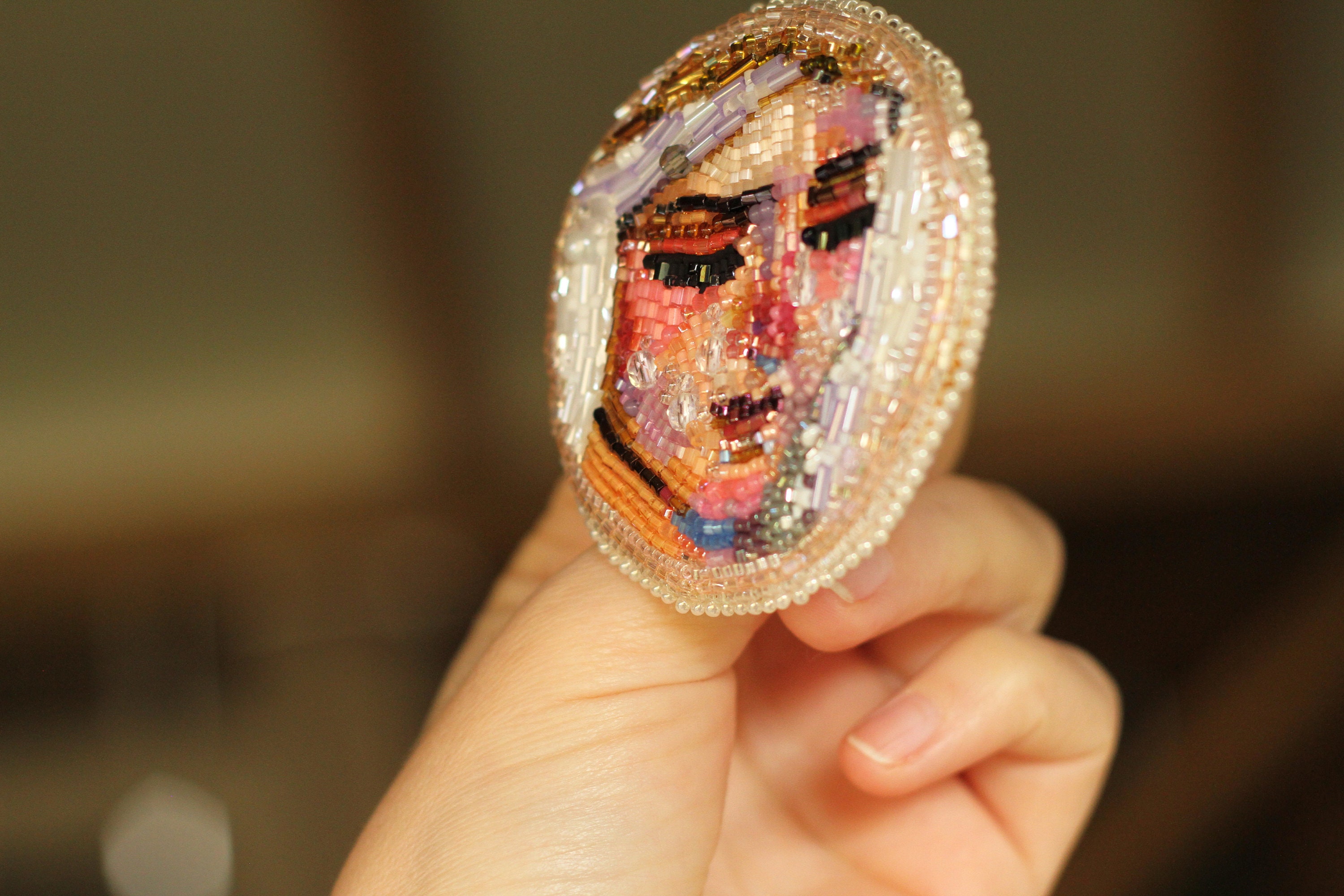 Beaded Portrait Brooch, Virgin Mary Embroidery, Virgin Mary, Virgin ...
