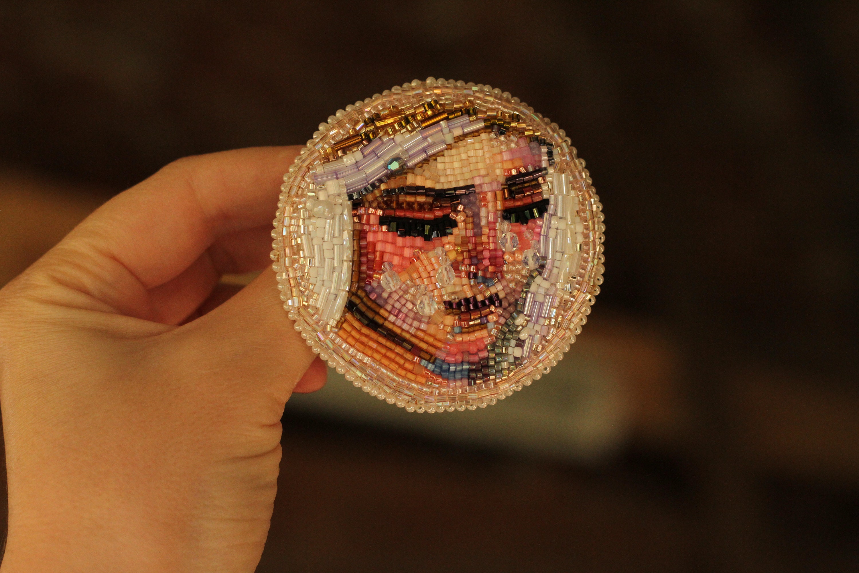 Beaded Portrait Brooch, Virgin Mary Embroidery, Virgin Mary, Virgin ...