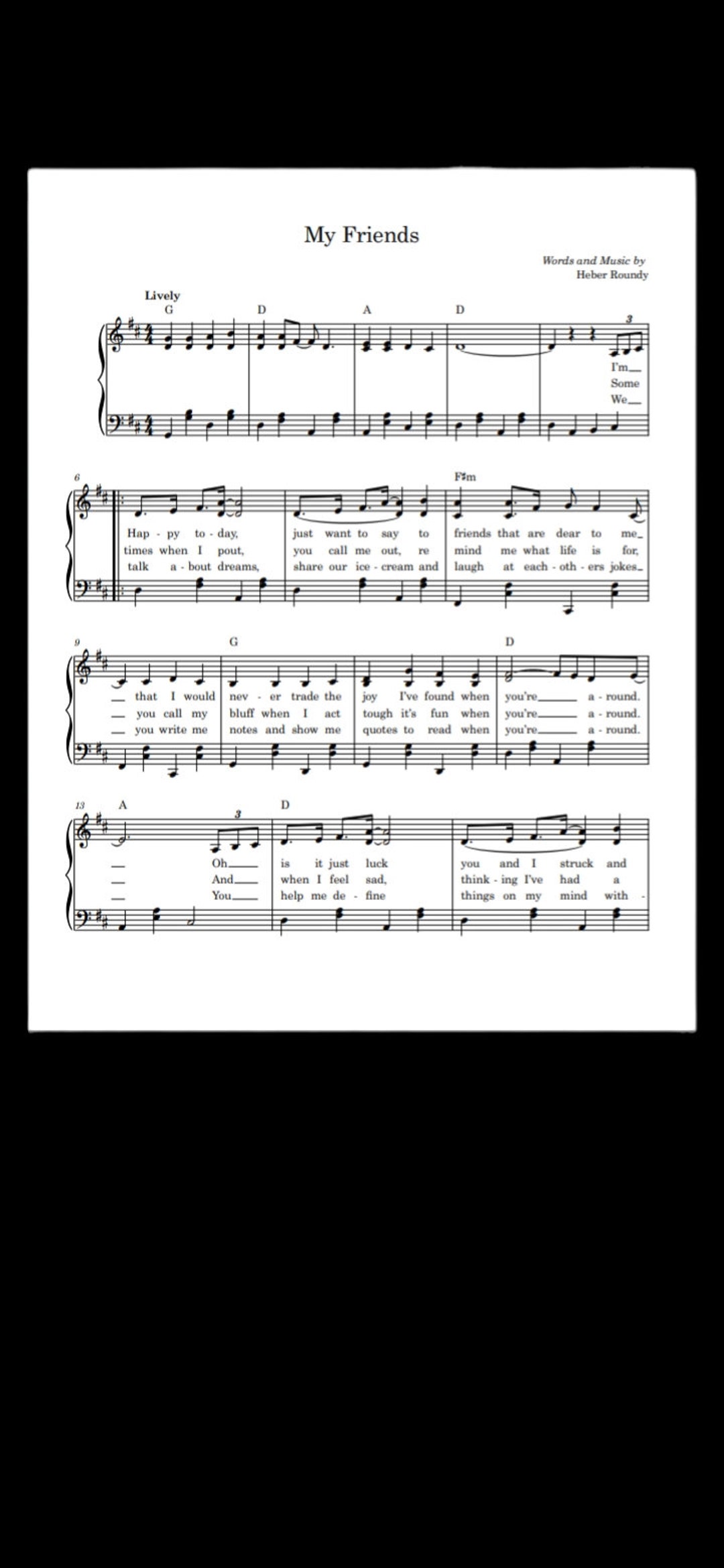 My Friends- Sheet Music PDF- Original Song by Heber Roundy - Etsy
