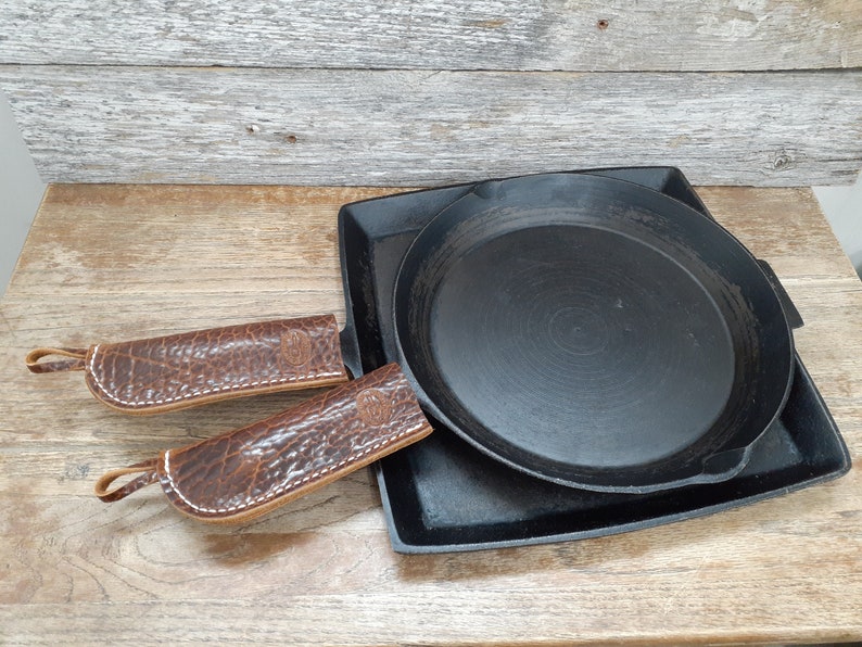BUFFALO Leather Pan Handle Covers. Cast Iron Pan or Skillet Handle ...