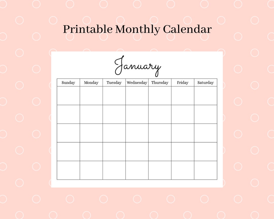 Printable Monthly Calendar, Digital Calendar, Blank Calendar PDF ...