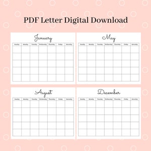 Printable Monthly Calendar, Digital Calendar, Blank Calendar PDF ...