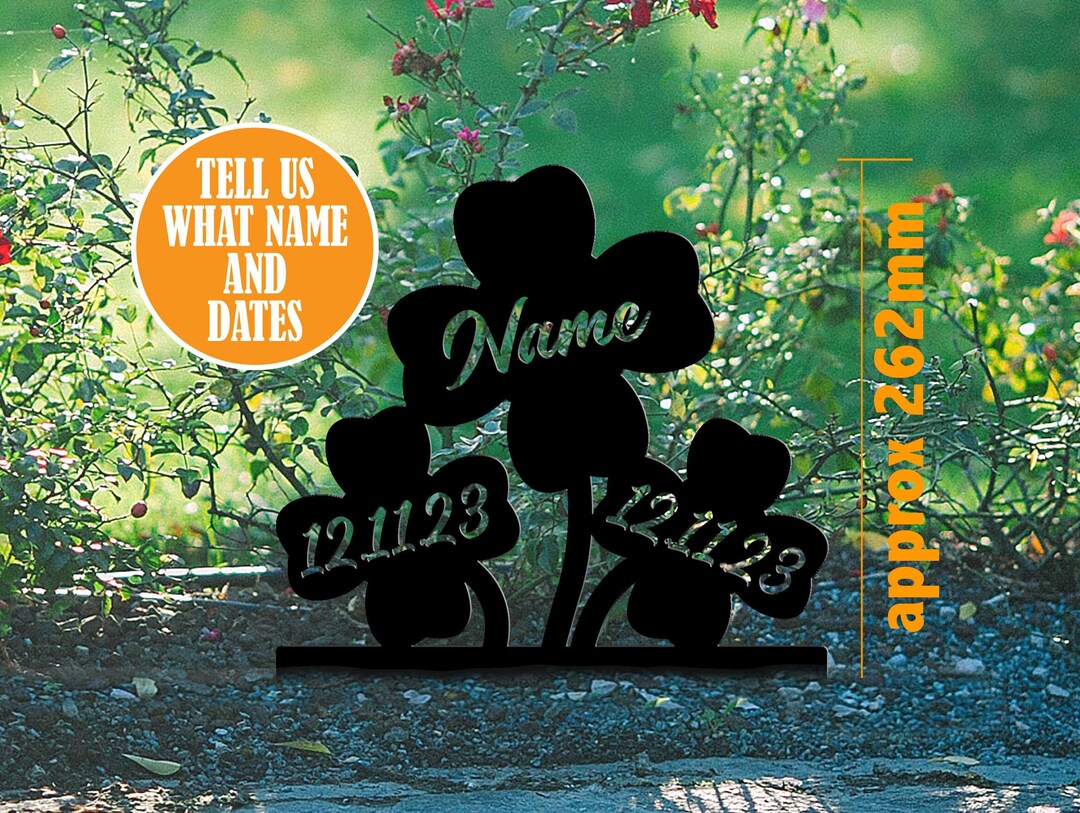 Four Leaf Clover Silhouette Garden or Grave Metal Personalised Sign ...