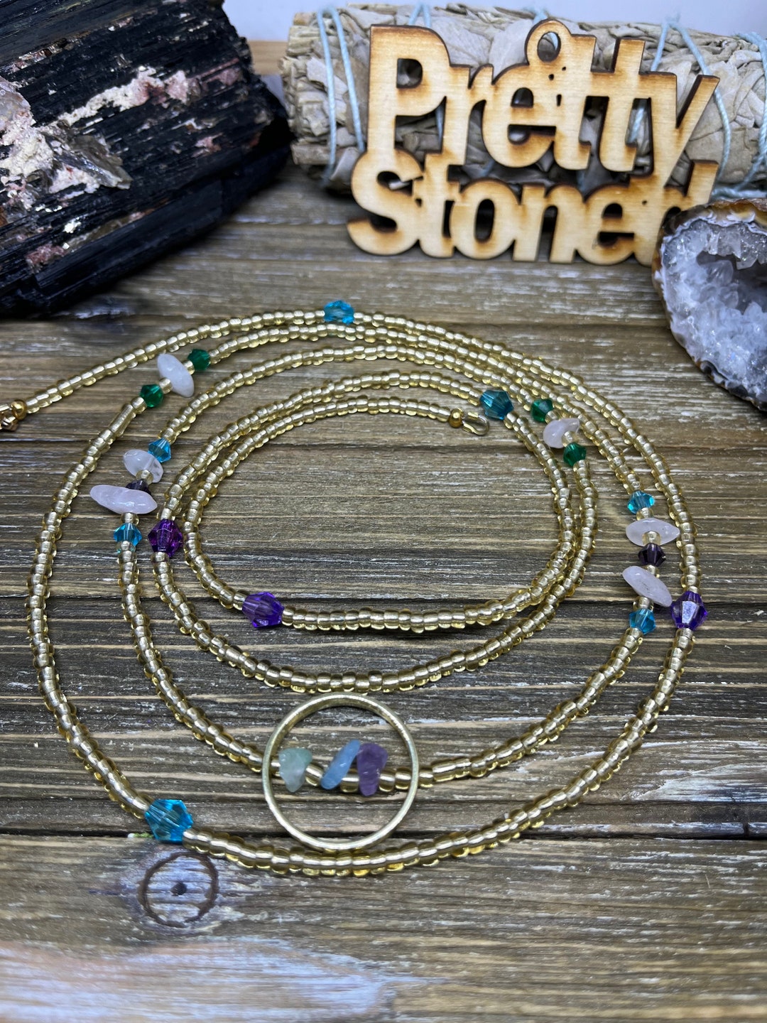 Gold Waist Bead- Removable Waist Bead- Healing Crystals- Waist Bead ...