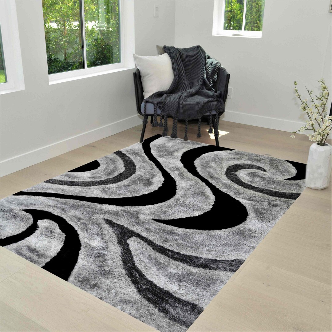 Gray Shag Rug 3-D Hand Carved Shaggy Rug Black/gray/silver - Etsy