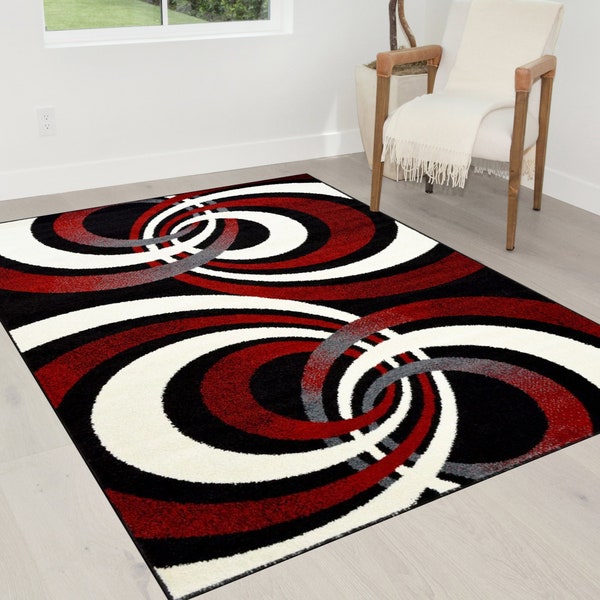 Red Black and White Rug - Etsy