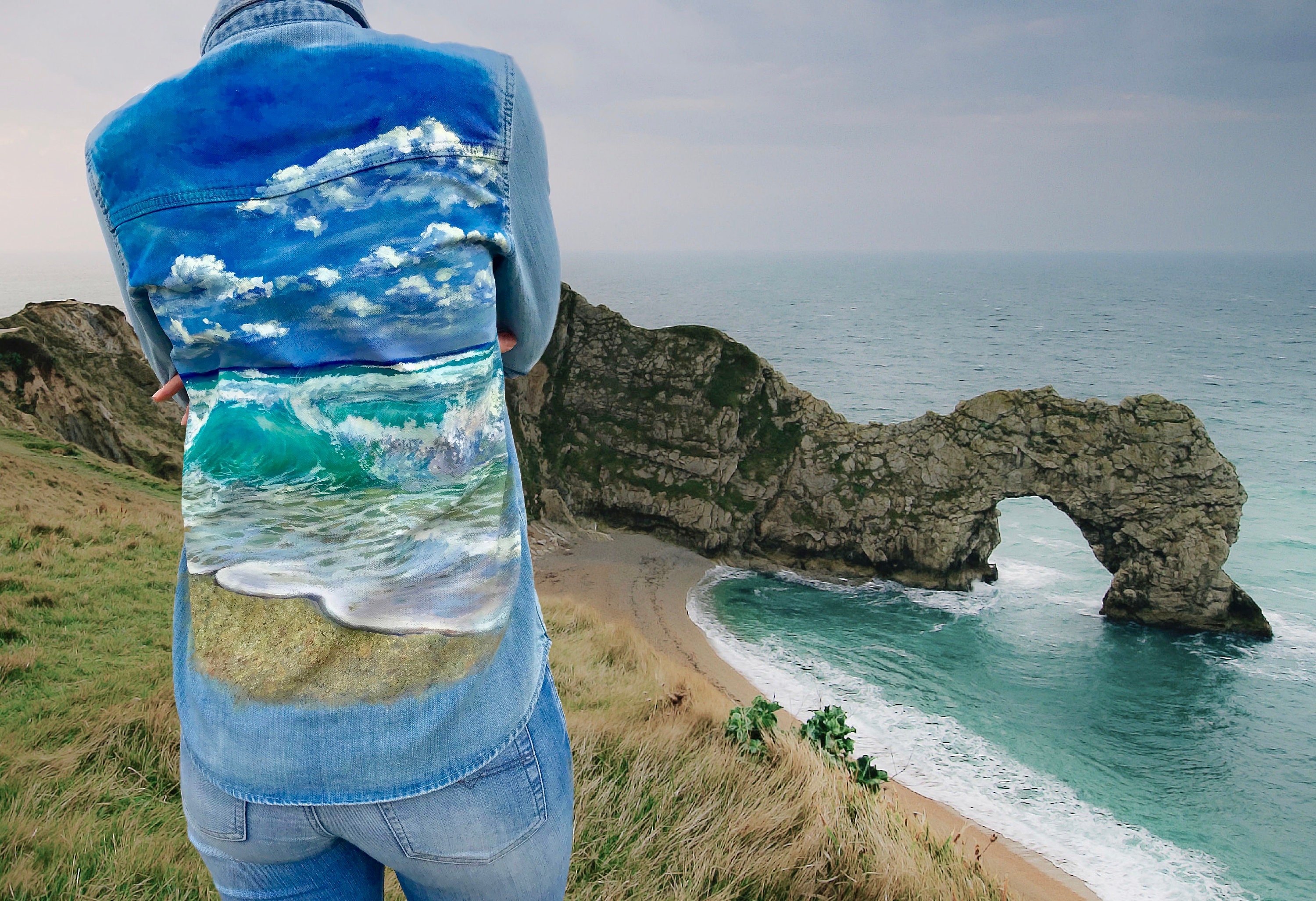 Original Custom Hand Painted Denim Shirt Jacket Sea Waves Landscape - Etsy