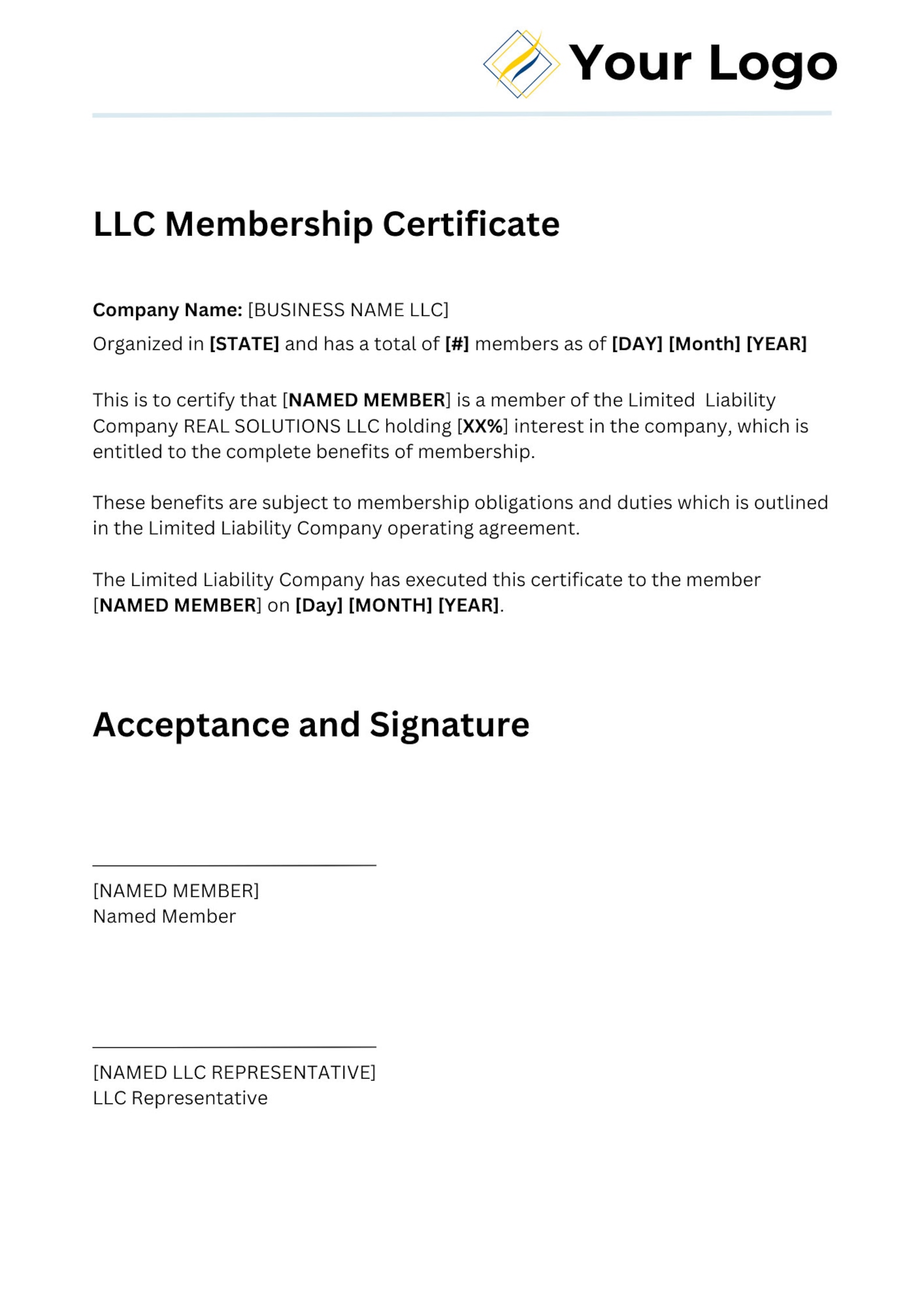 LLC Membership Certificate - Etsy