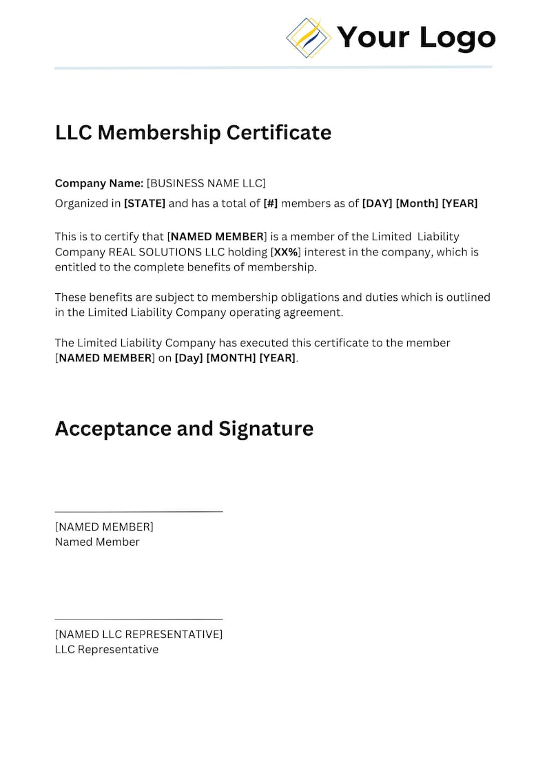 LLC Membership Certificate - Etsy