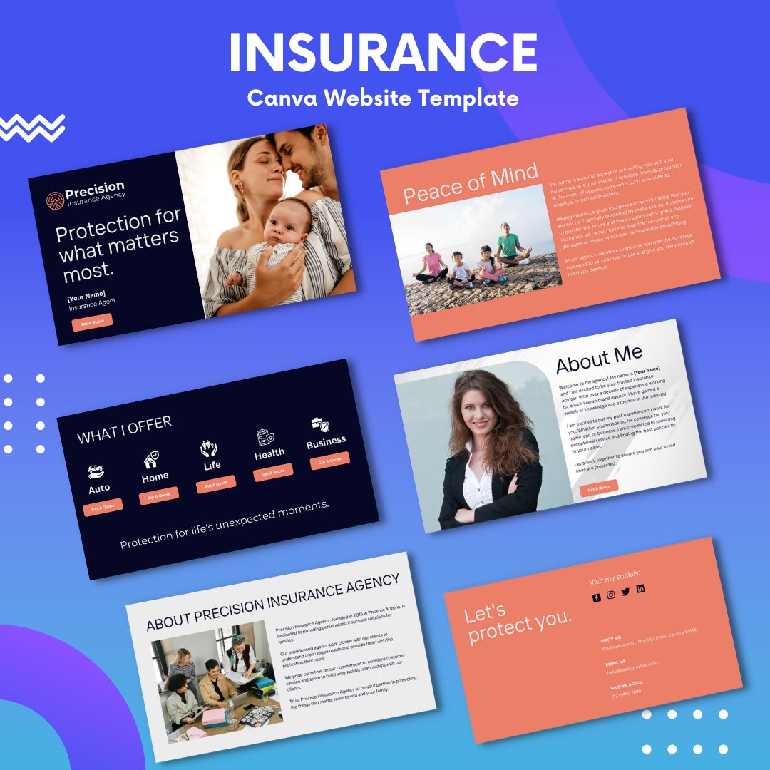 Insurance Website Canva Template With Customizable Quote Form - Etsy