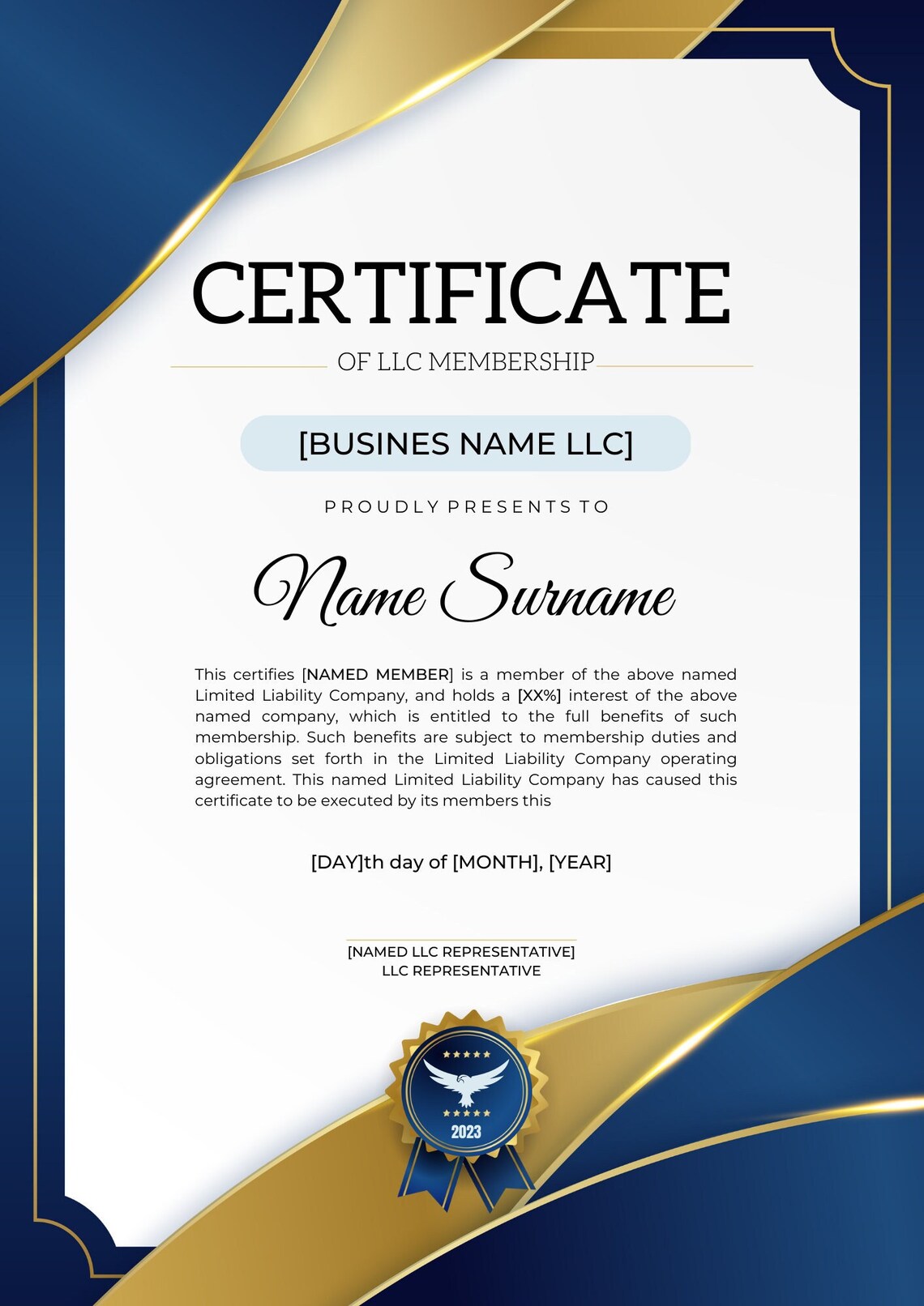 LLC Membership Certificate - Etsy