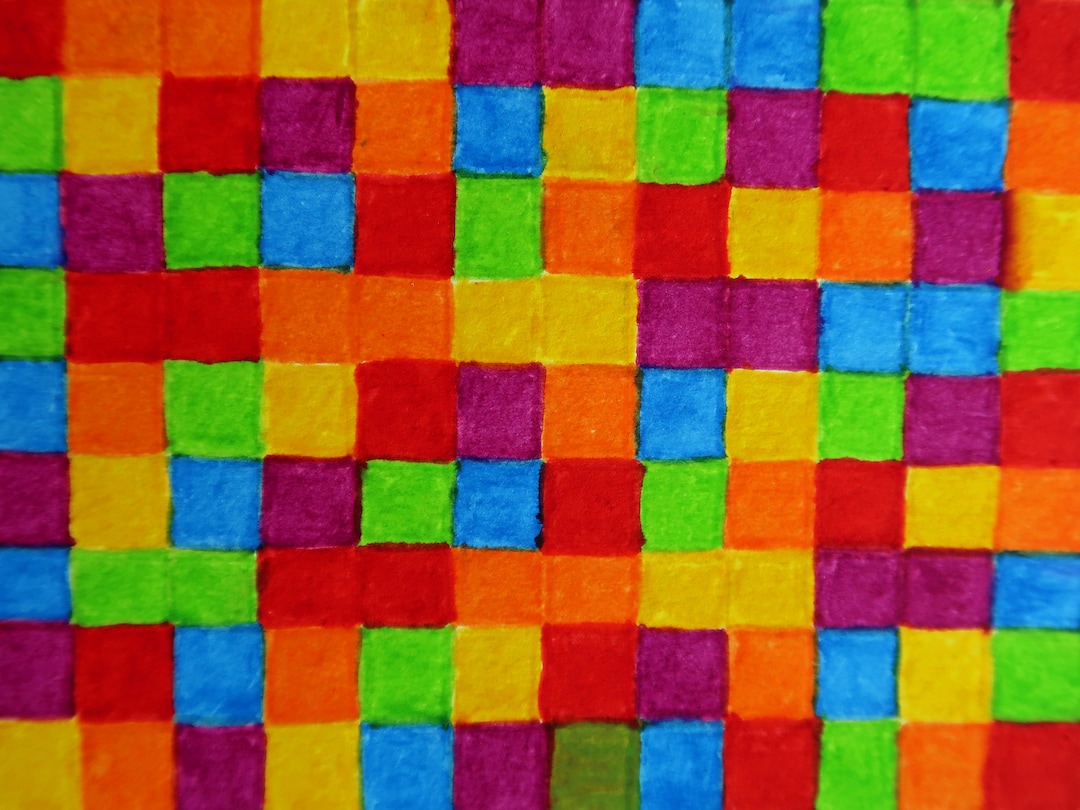 Patchwork of Coloured Squares in a Grid. Modern Abstract Art. Drawing ...