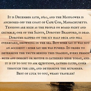 Murder! on the Mayflower A Murder Mystery Game for 12-30 Players - Etsy
