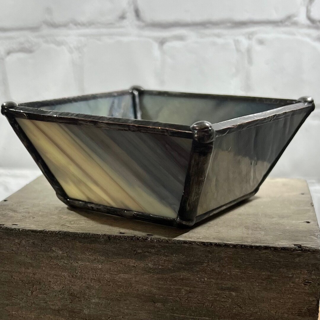 Handmade Small Stained Glass Bowl, Square Glass Ring Dish, Etched ...