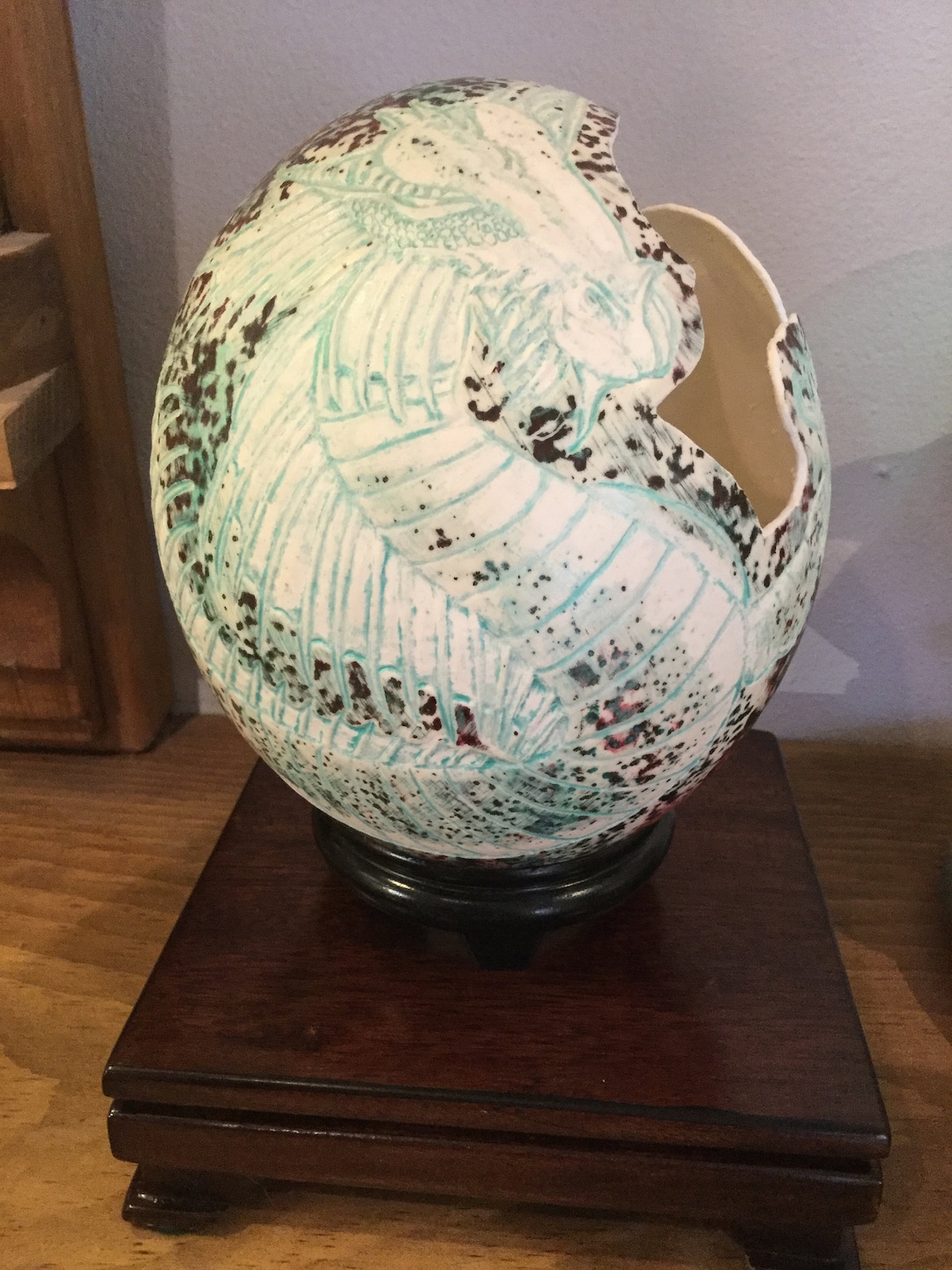 Green Dragon Carved Ostrich Egg - Etsy