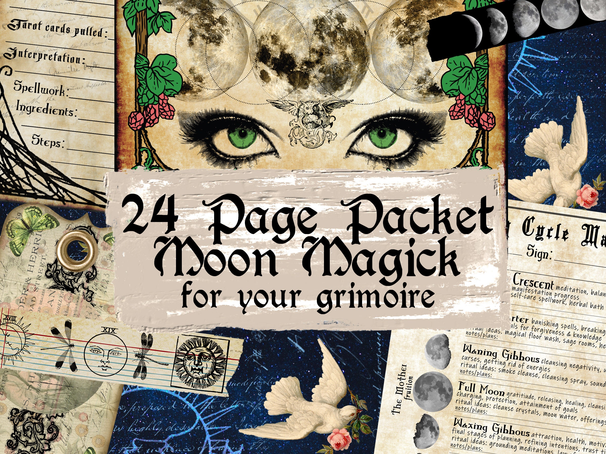 24 Moon Magick Pages, Printable Book of Shadows, Grimoire Downloads ...