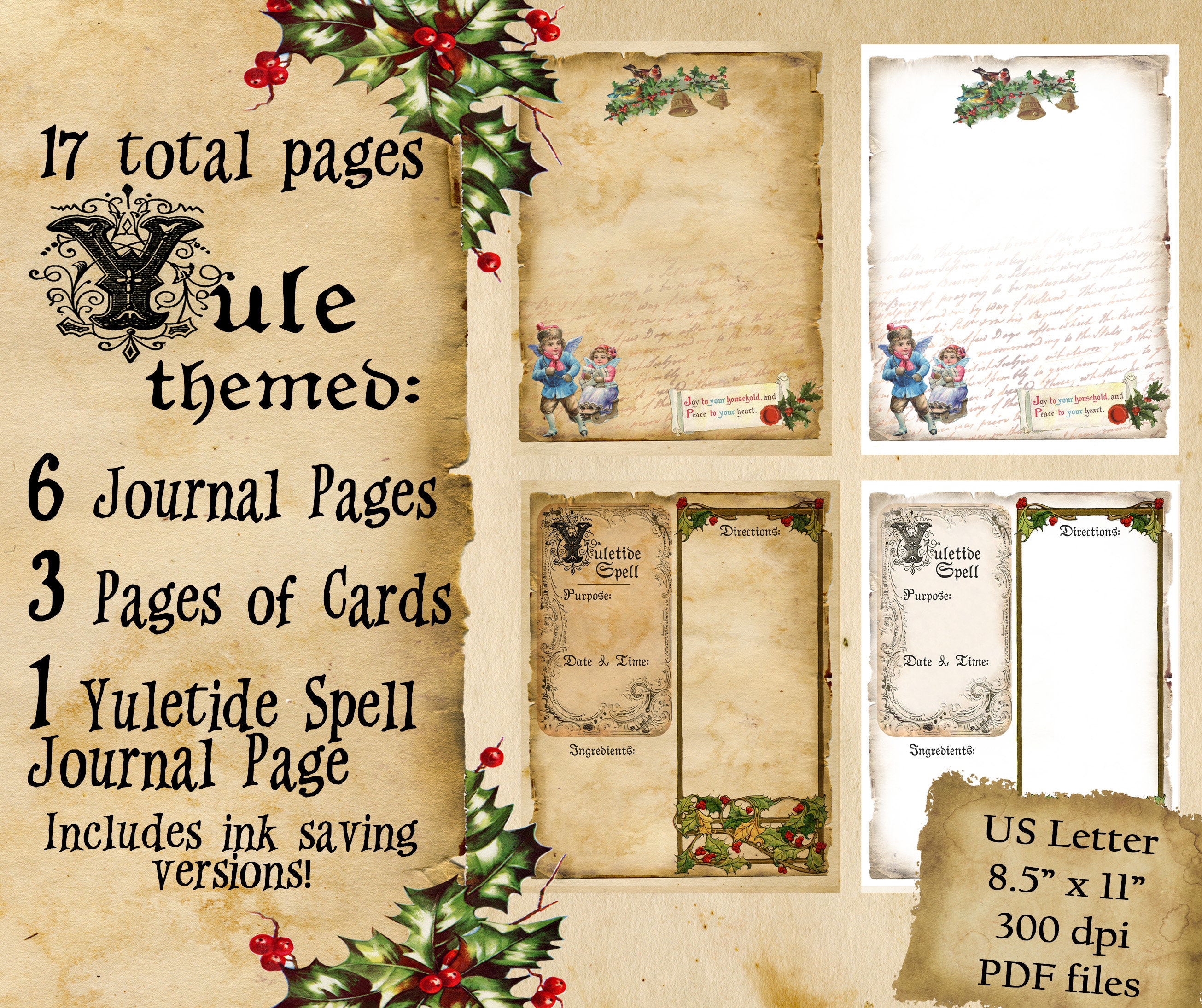 Yule Journal Pages & Cards / Printable Grimoire / Book of Shadows ...