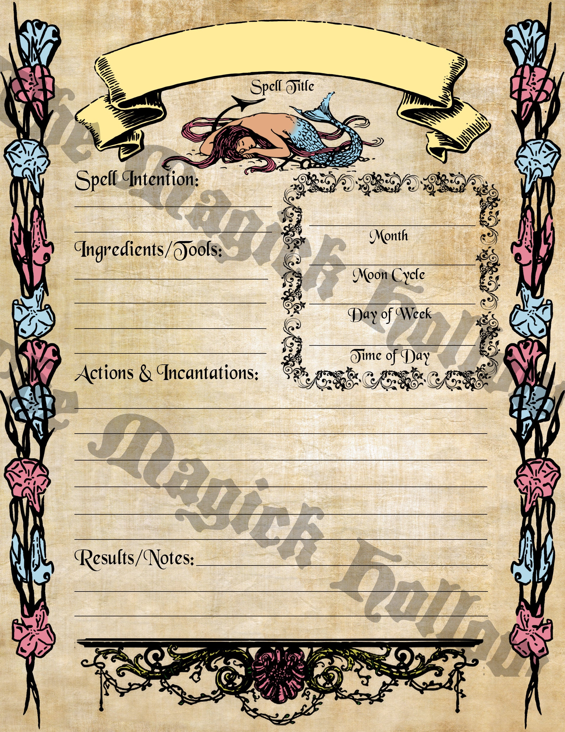 Printable Spell Records Pages / Book of Shadows Download / Grimoire JPG ...