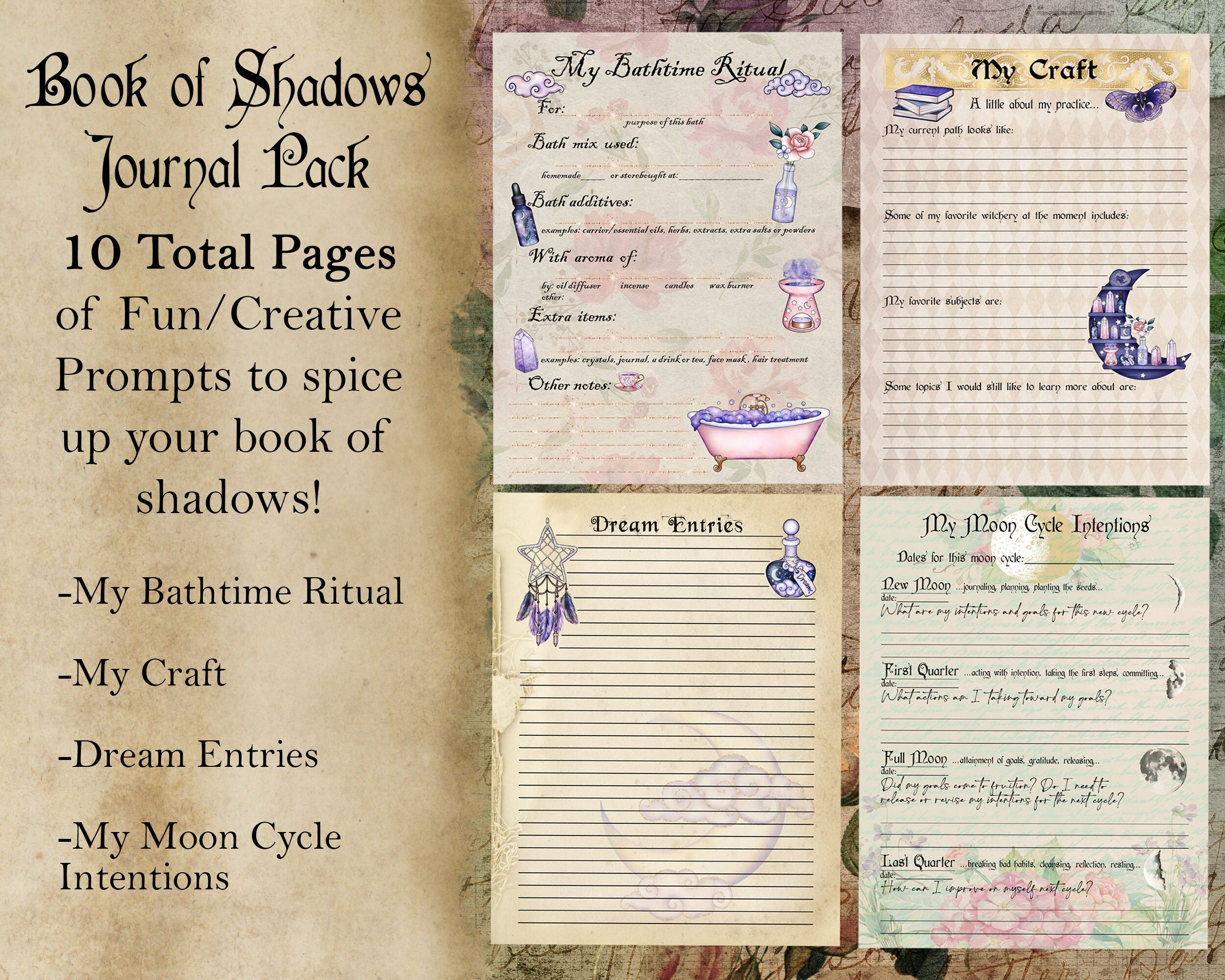 Book of Shadows Journal Pages / Book of Shadows Printables / Grimoire ...
