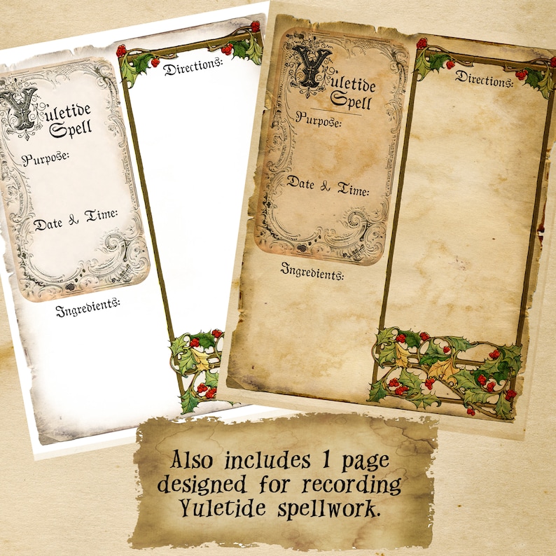 Yule Journal Pages & Cards / Printable Grimoire / Book of Shadows ...