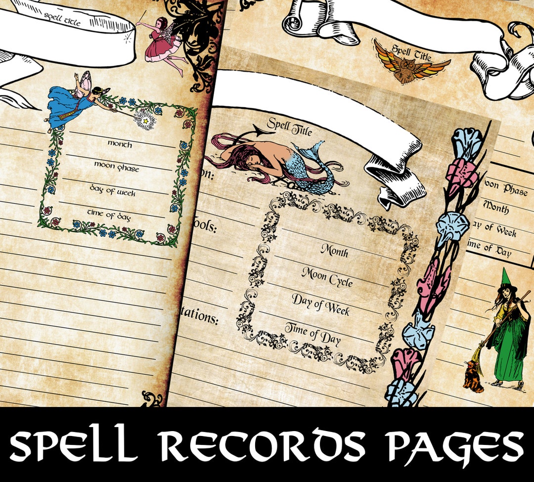 Printable Spell Records Pages / Book of Shadows Download / Grimoire JPG ...
