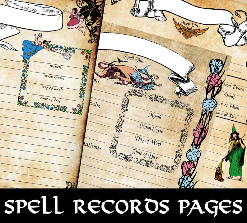Printable Spell Records Pages / Book of Shadows Download / Grimoire JPG ...
