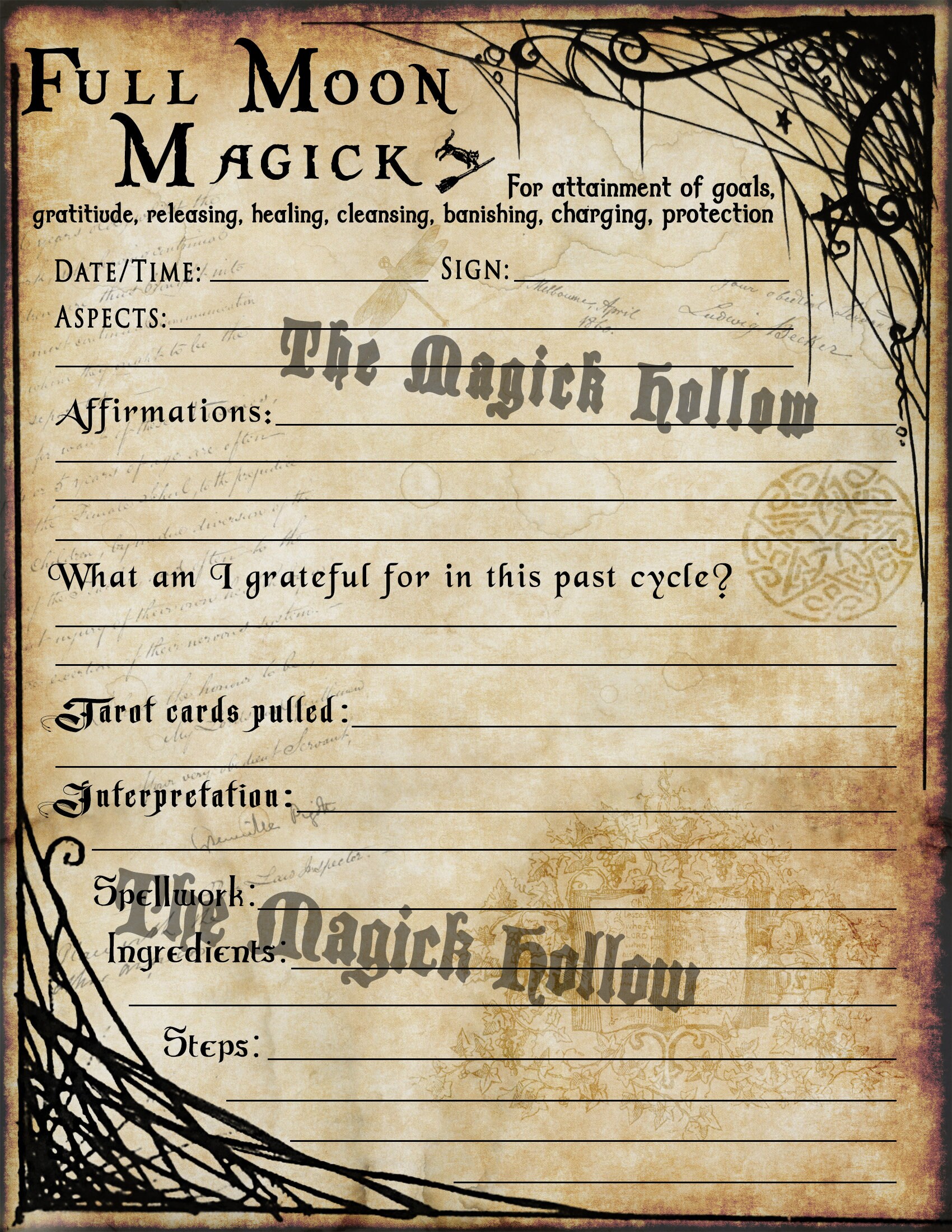 24 Moon Magick Pages, Printable Book of Shadows, Grimoire Downloads ...