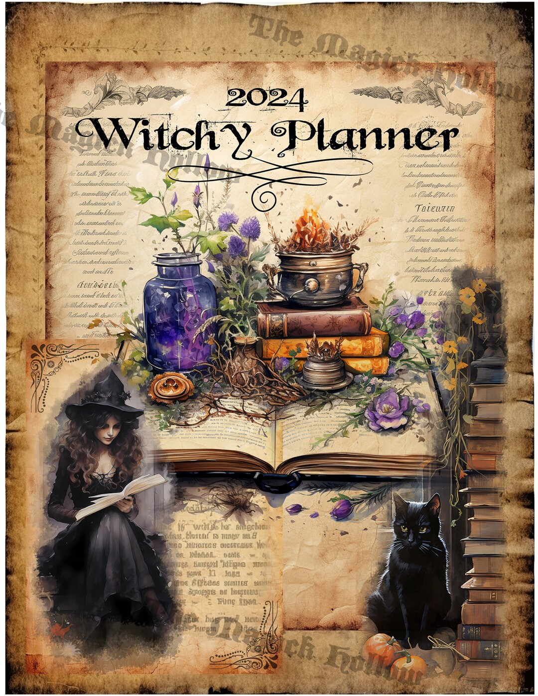 Witchy Planner Cover Page Printable, Witch Planner Download, 2024 ...