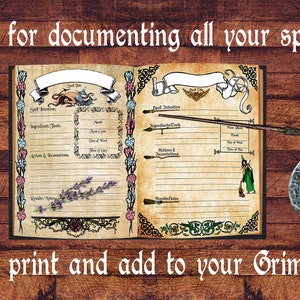 Printable Spell Records Pages / Book of Shadows Download / Grimoire JPG ...