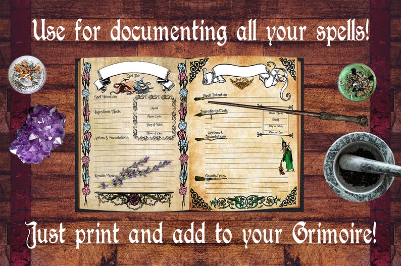 Printable Spell Records Pages / Book of Shadows Download / Grimoire JPG ...