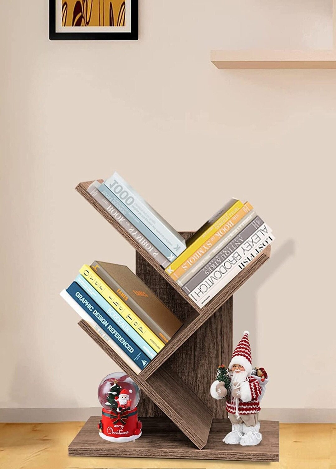 3-tier Wooden Tree Bookshelf, Book Storage Organizer Living Room ...