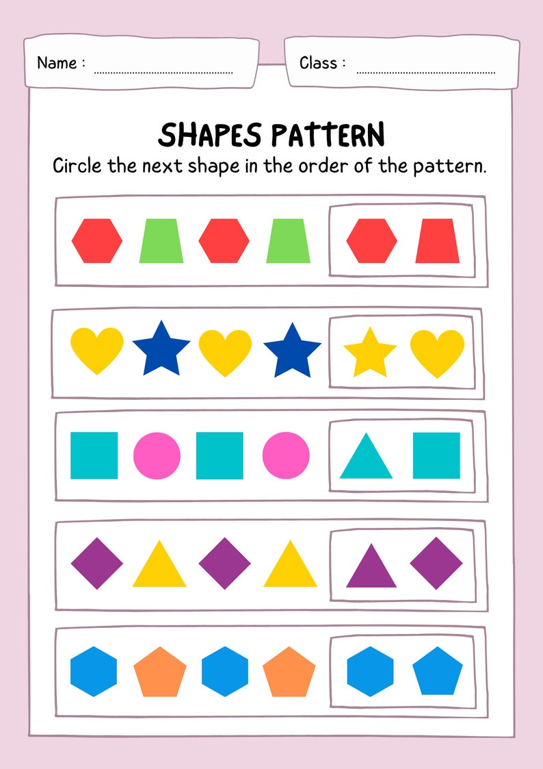 Shaped Pattern Worksheet - Etsy