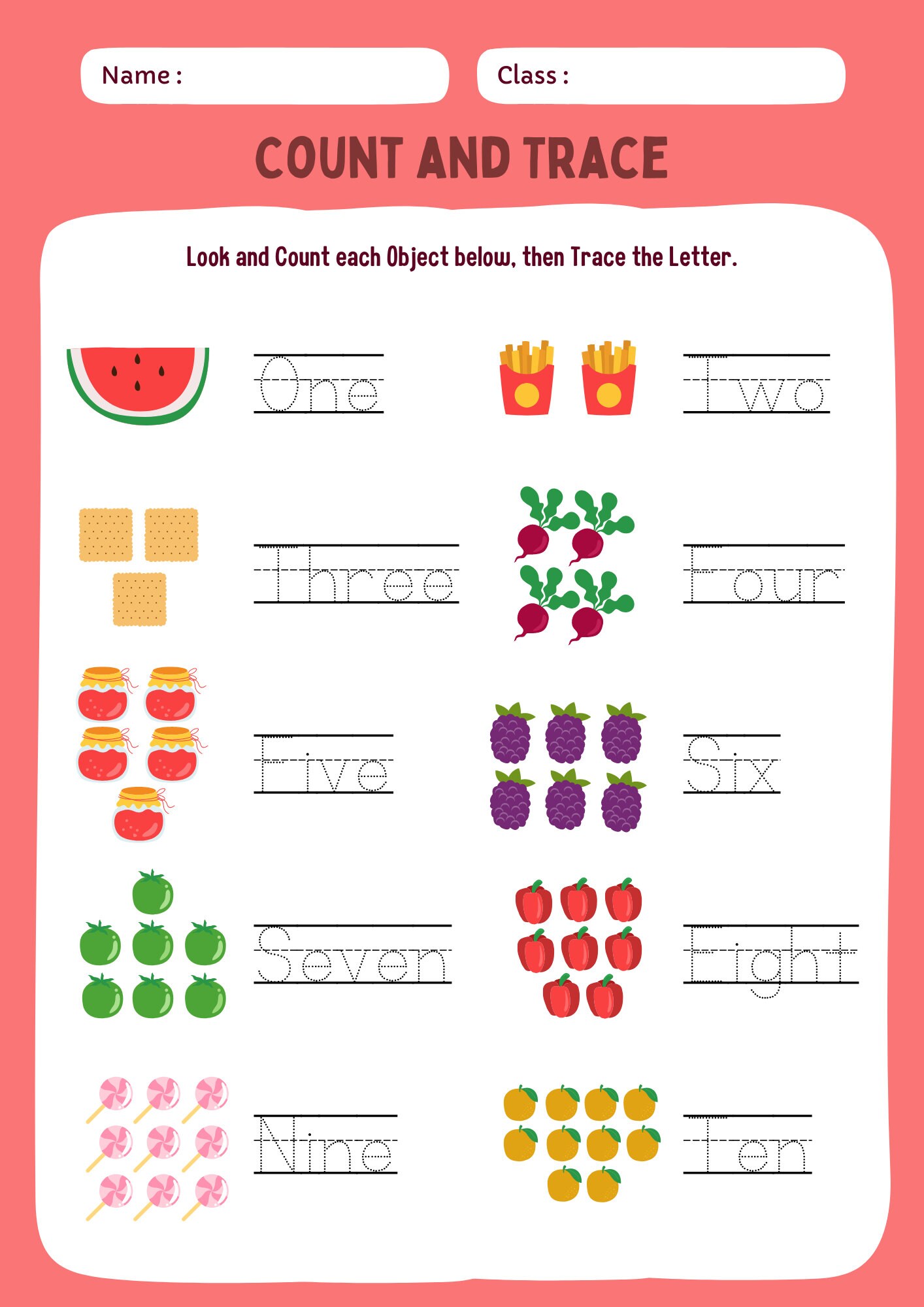 Printable Count and Trace Simple Worksheet - Etsy
