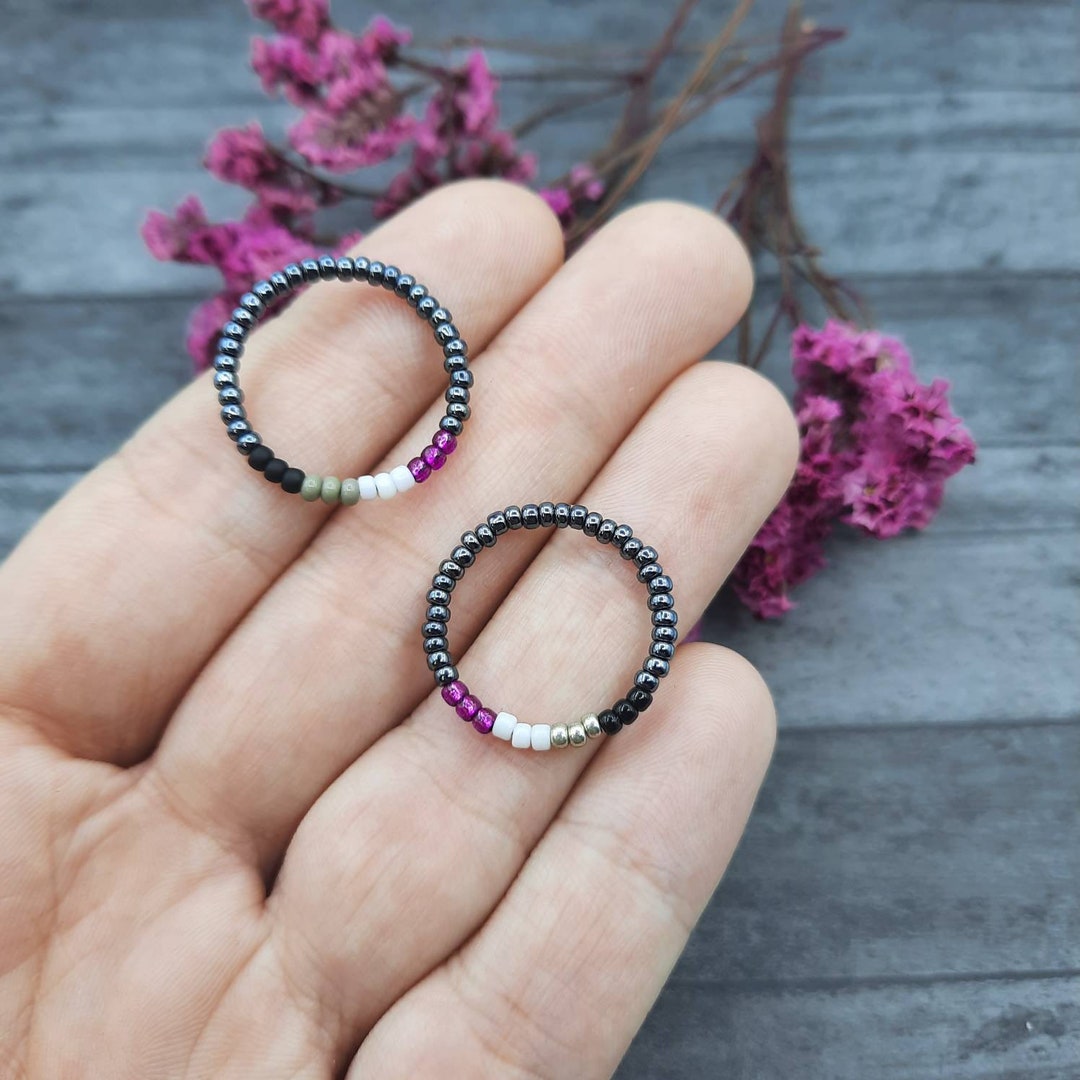 Flexible ACE Pride Asexual Beaded Minimalist Ring, LGBTQ Flag Ring, ACE ...