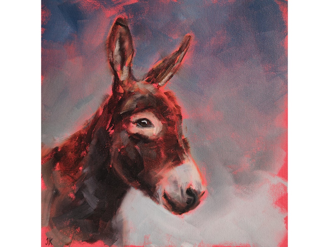Donkey Painting, Original Farm Animal Wall Art on Canvas Panel 10 by 10 ...